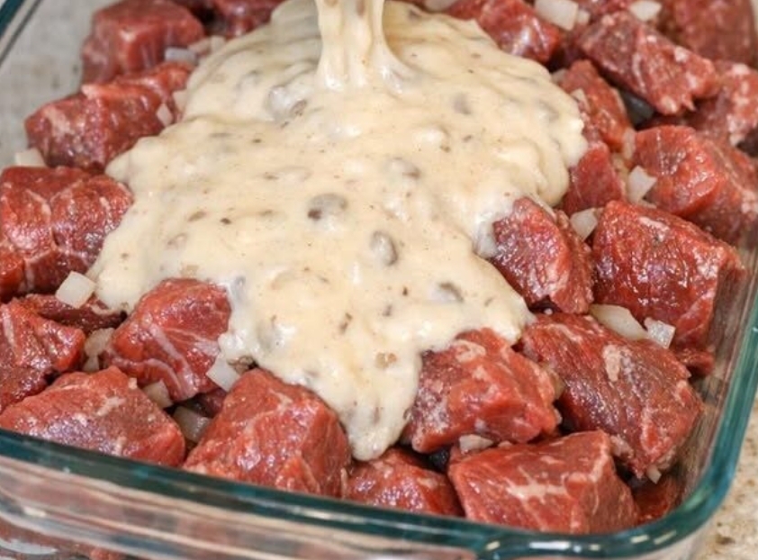 Pour Cream of Mushroom Soup Over Raw Beef Stew Meat for This Easy 4 ...